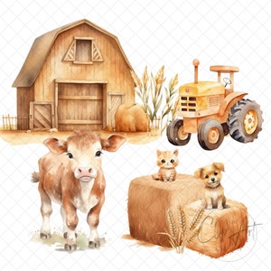 Watercolor Farm Clipart Cute Animal Illustrations Barnyard Nursery ...