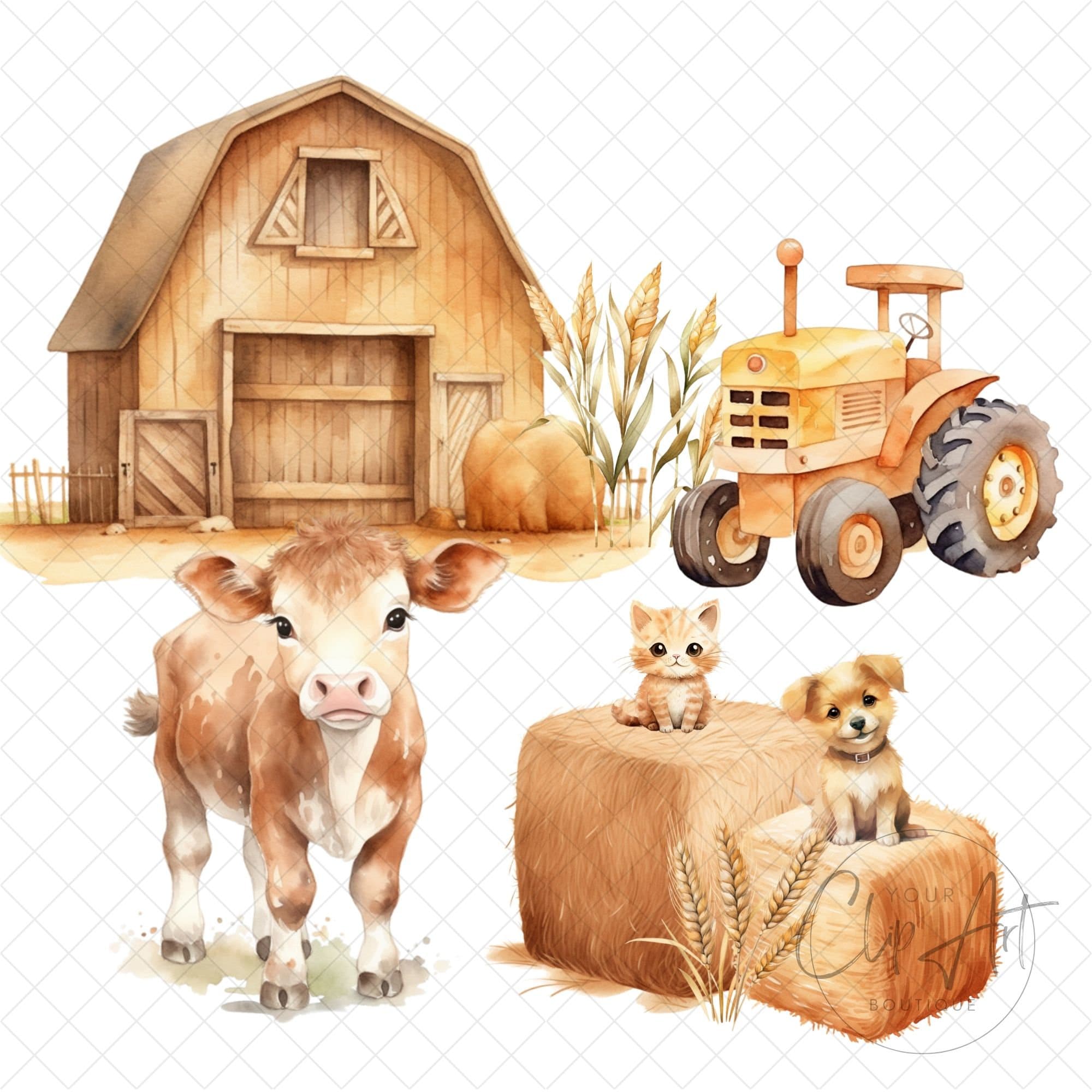 Watercolor Farm Clipart Cute Animal Illustrations Barnyard Nursery ...
