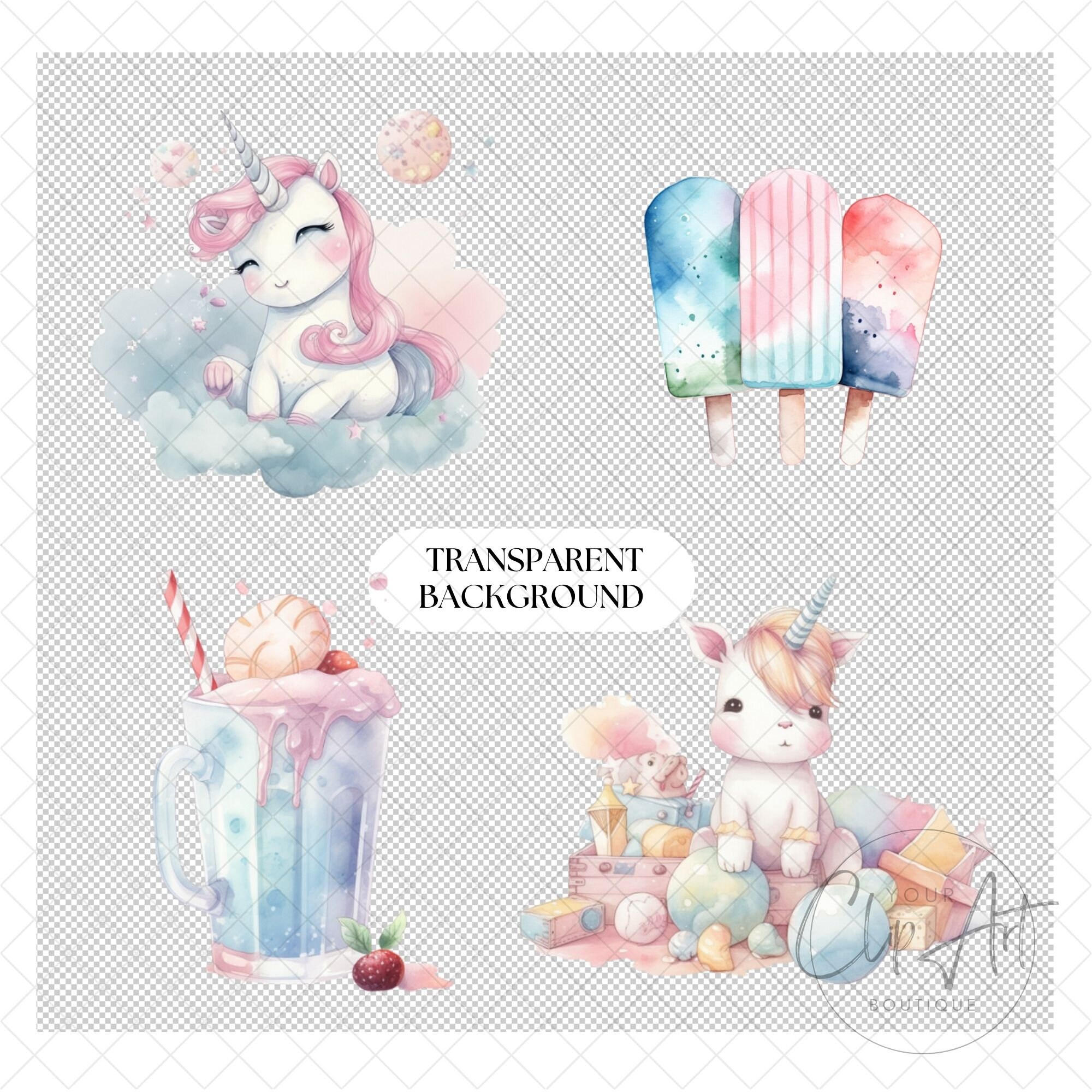 Adorable Watercolor Unicorn Clipart Bundle 30 Baby Nursery ...