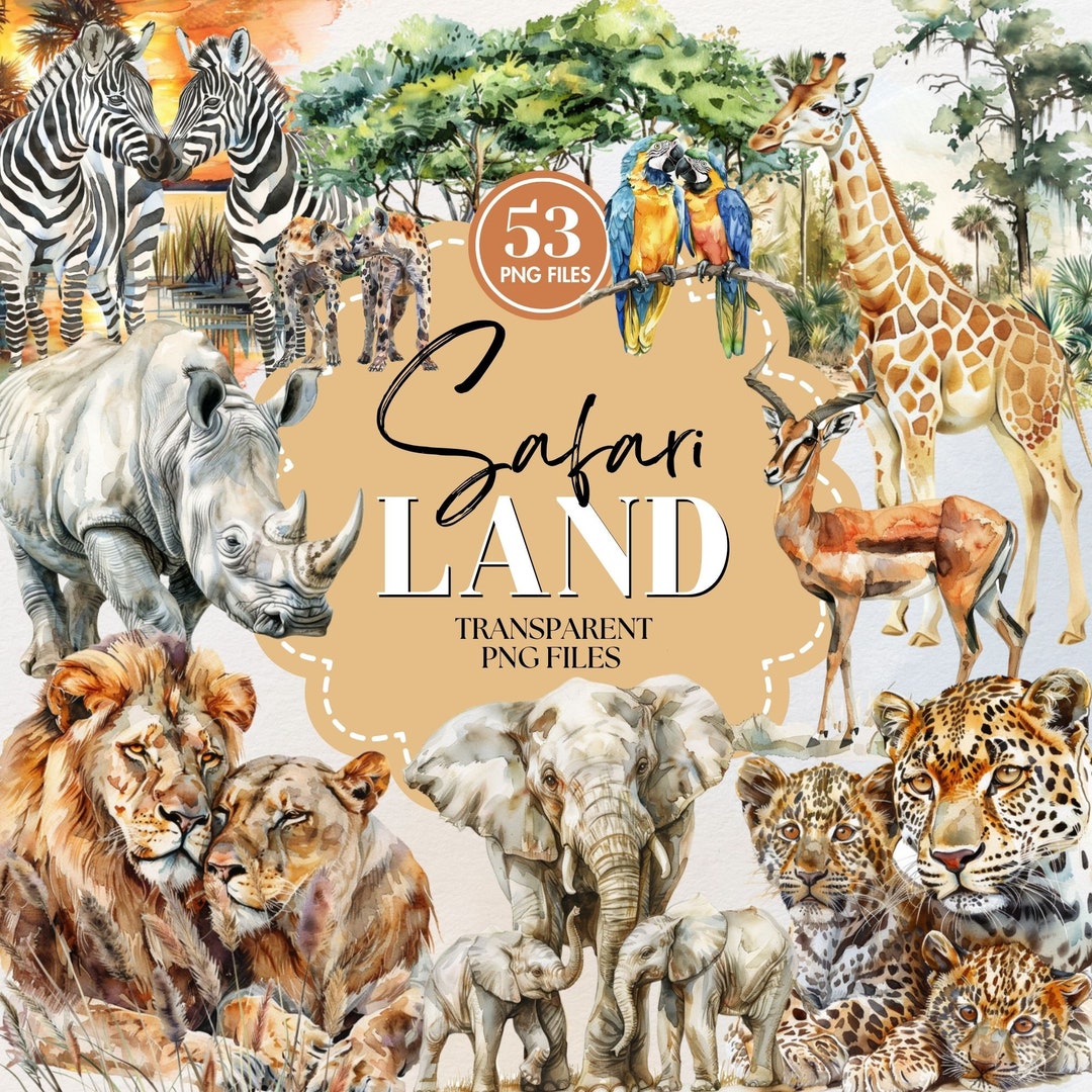 Safari Animals Clipart Bundle Watercolor Jungle Animals PNG Nursery ...