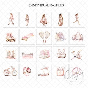 Pink Watercolor Gym Clipart Pack Fitness Illustrations Workout Planner ...