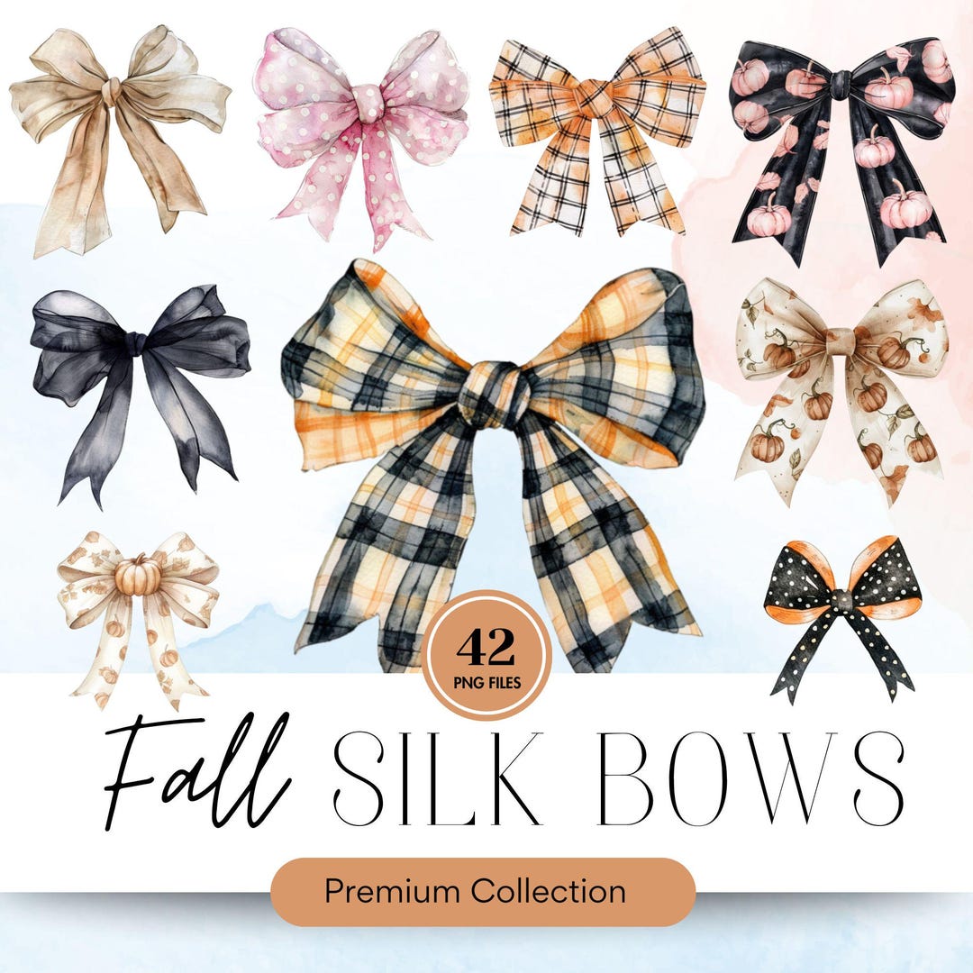 Watercolor Gingham Bows Clipart Blush Pink Silk Wedding Bow PNG Bridal ...