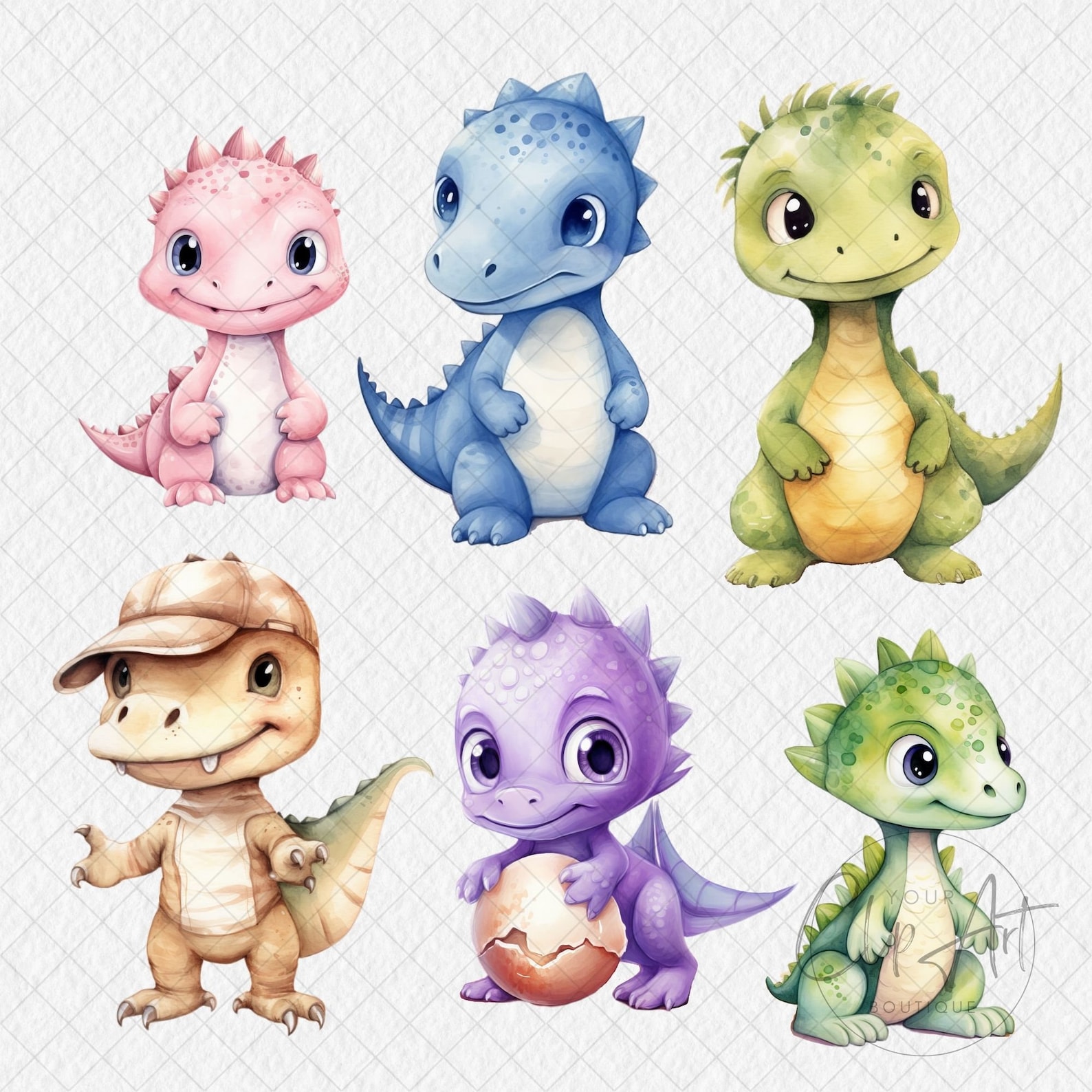 Watercolor Cute Dino Clipart Bundle, 35 Baby Nursery Decor ...