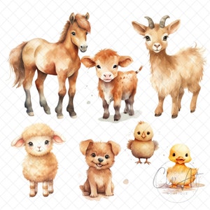 Watercolor Farm Clipart Cute Animal Illustrations Barnyard Nursery ...