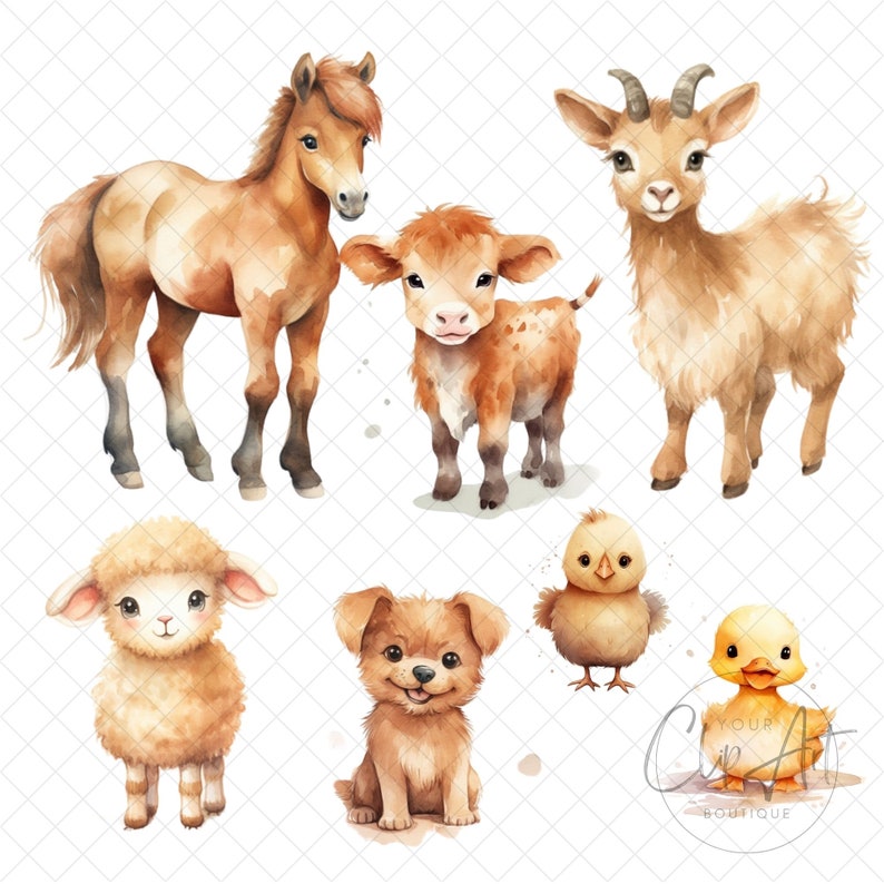 Watercolor Farm Clipart Cute Animal Illustrations Barnyard Nursery ...