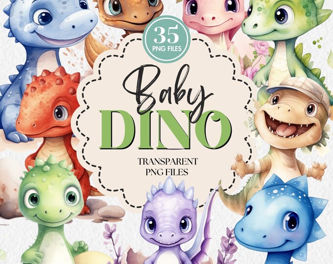 Watercolor Cute Dino Clipart Bundle, 35 Baby Nursery Decor ...