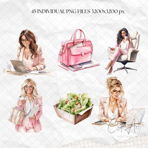 Pink Lady Boss Clipart Watercolor Office Day Fashionable Business Women ...