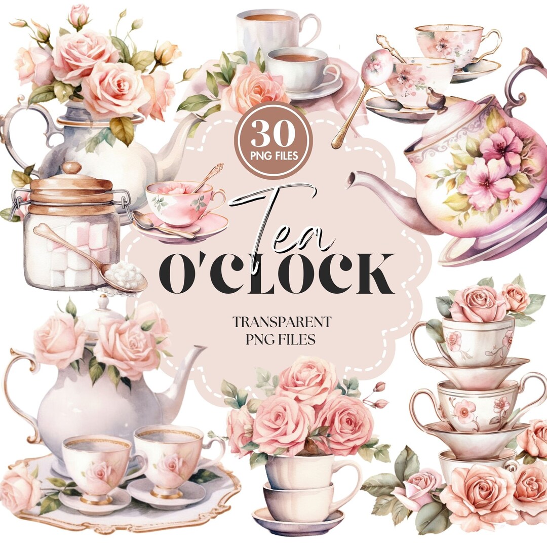 Elegant Watercolor Tea Set Clipart Vintage Tea Party Invitation Art ...