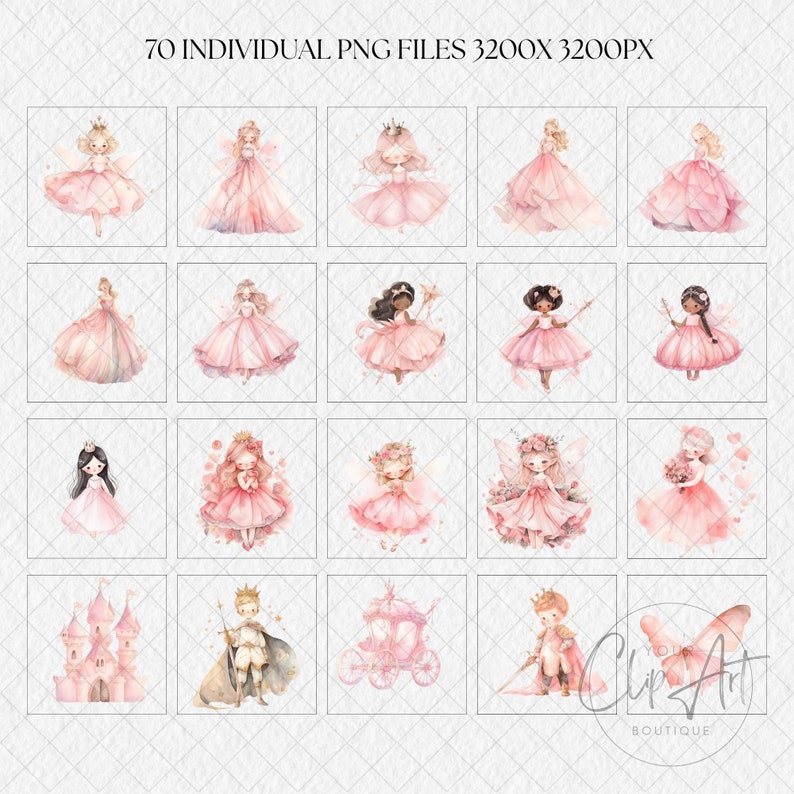 Fairytale Watercolor Princess Clipart Little Princess Ornaments Pink ...