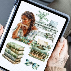 Cozy Green Planer Lover Watercolor Girls Journal Clipart Aesthetic ...