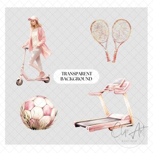 Pink Watercolor Gym Clipart Pack Fitness Illustrations Workout Planner ...