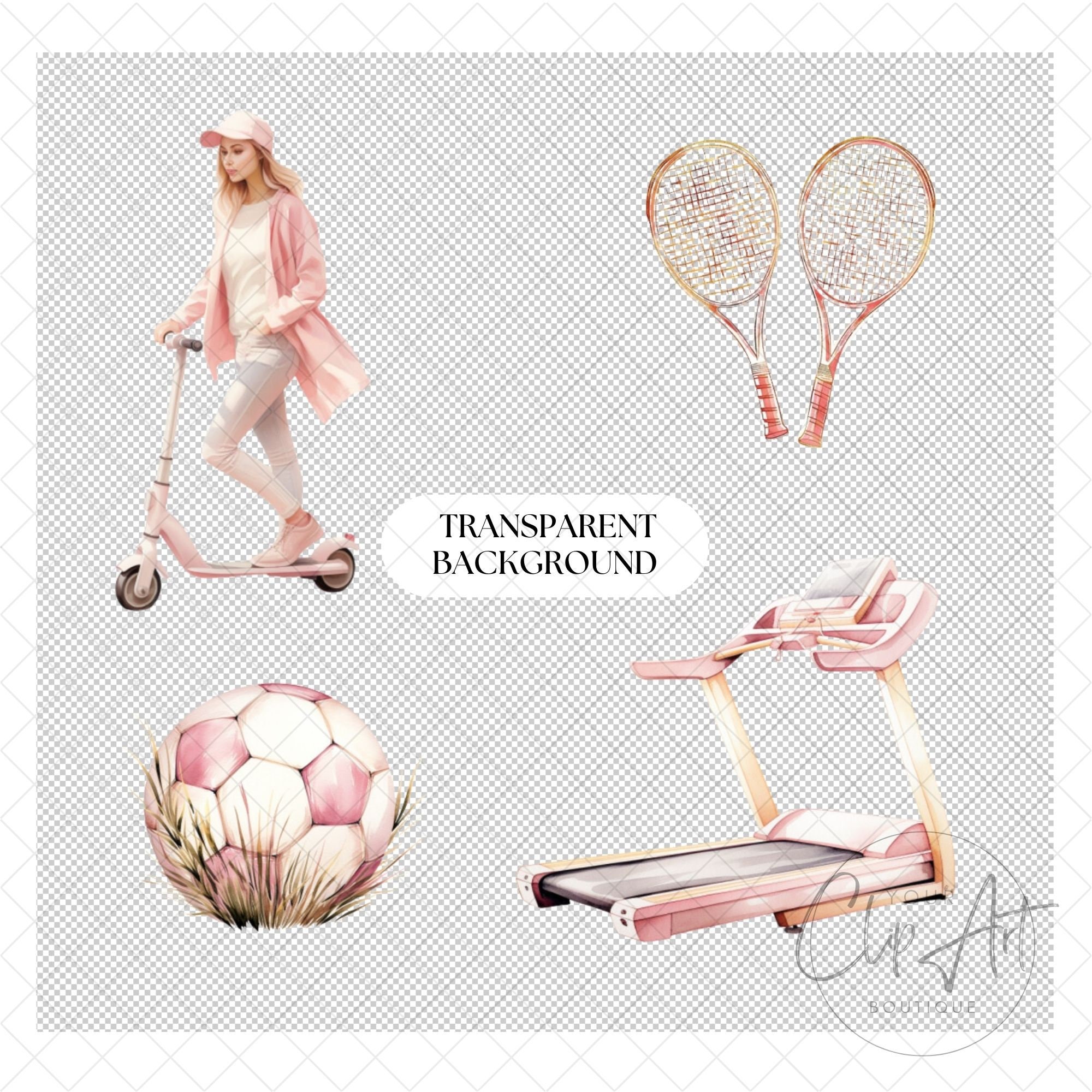 Pink Watercolor Gym Clipart Pack Fitness Illustrations Workout Planner ...