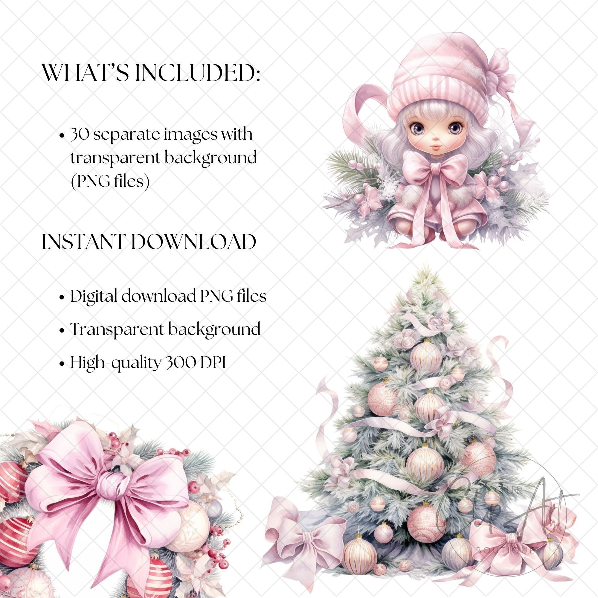 Exquisite Pink Christmas Wonderland PNG Clipart Bundle Festive Holiday ...