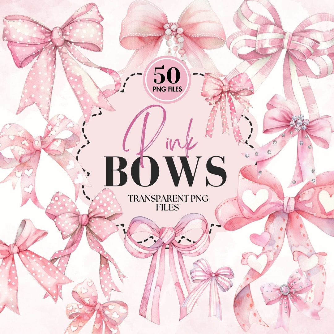 Pastel Pink Bow Clipart Collection Watercolor Ribbon Illustrations Silk ...