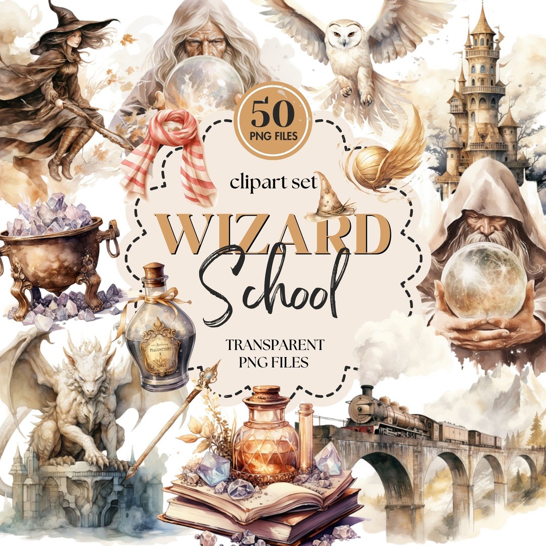 Wizards School Watercolor Clipart Bundle 50 Magical Academy ...