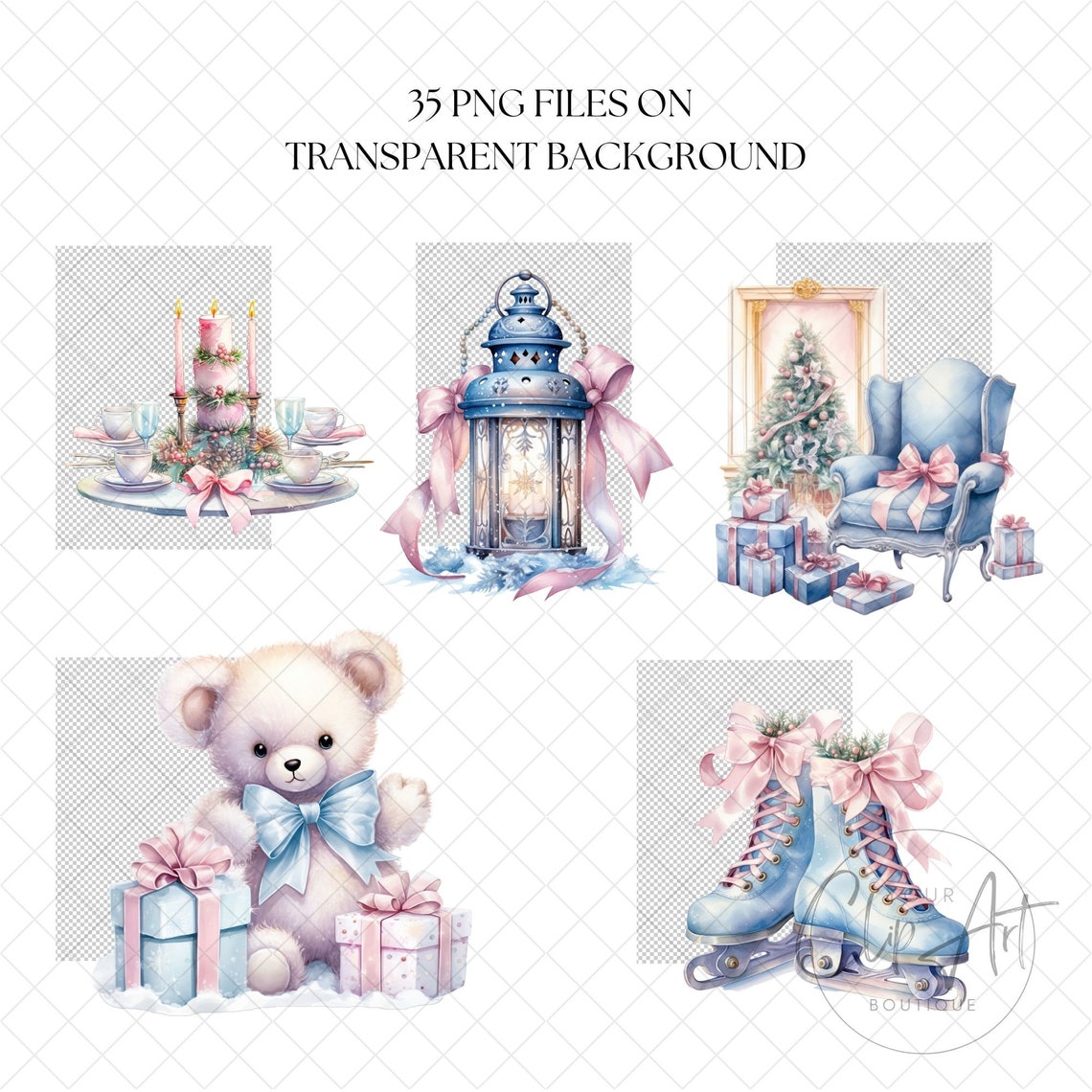 Pastel Christmas Clipart Watercolor Bundle, Transparent PNG, Winter ...