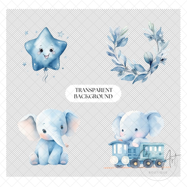 Cute Blue Elephant Watercolor Clipart, Baby Shower Graphics PNG, Baby ...