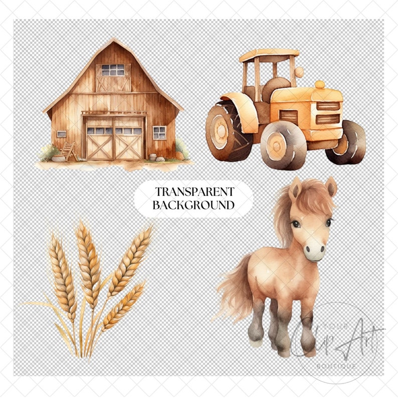 Watercolor Farm Clipart Cute Animal Illustrations Barnyard Nursery ...