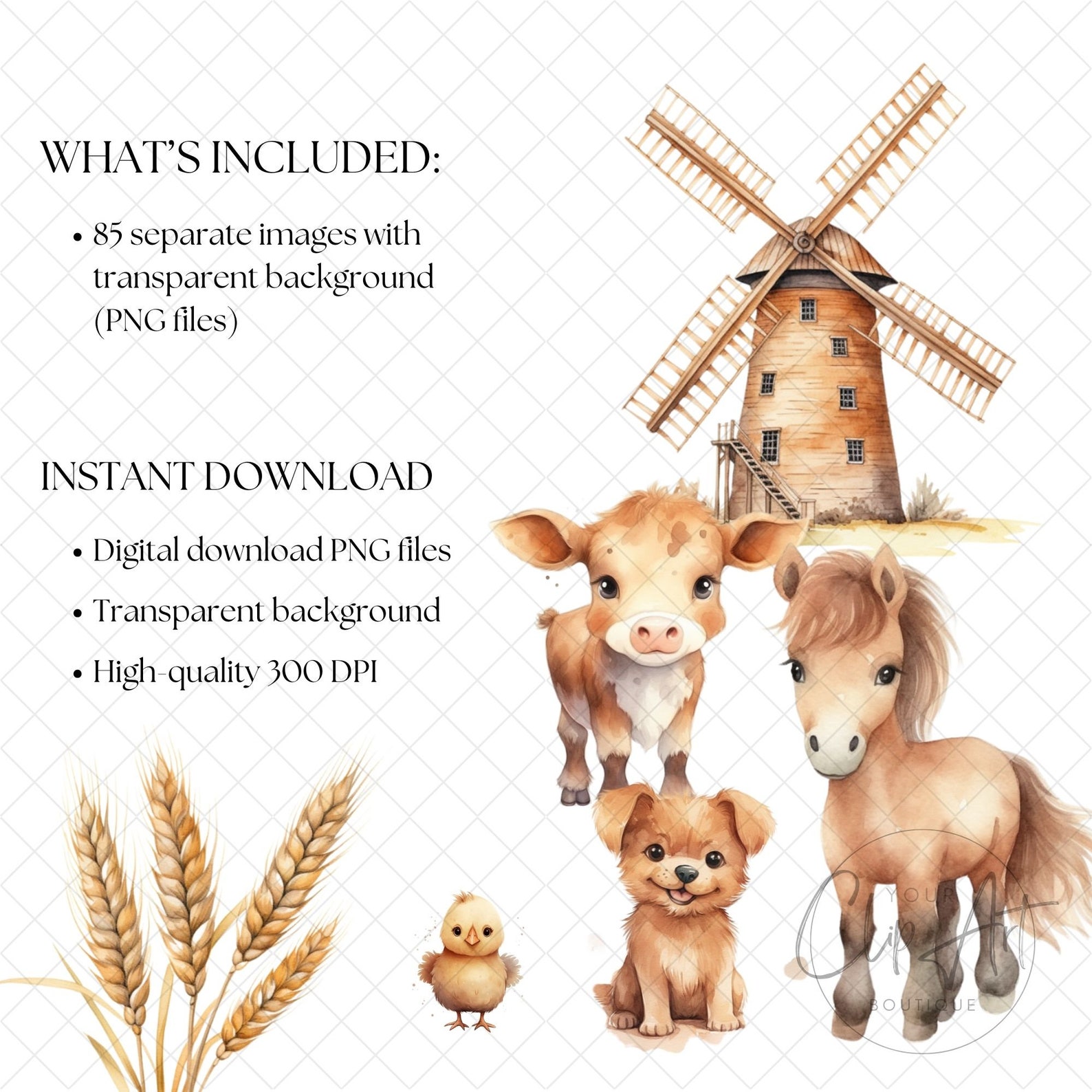 Watercolor Farm Clipart Cute Animal Illustrations Barnyard Nursery ...