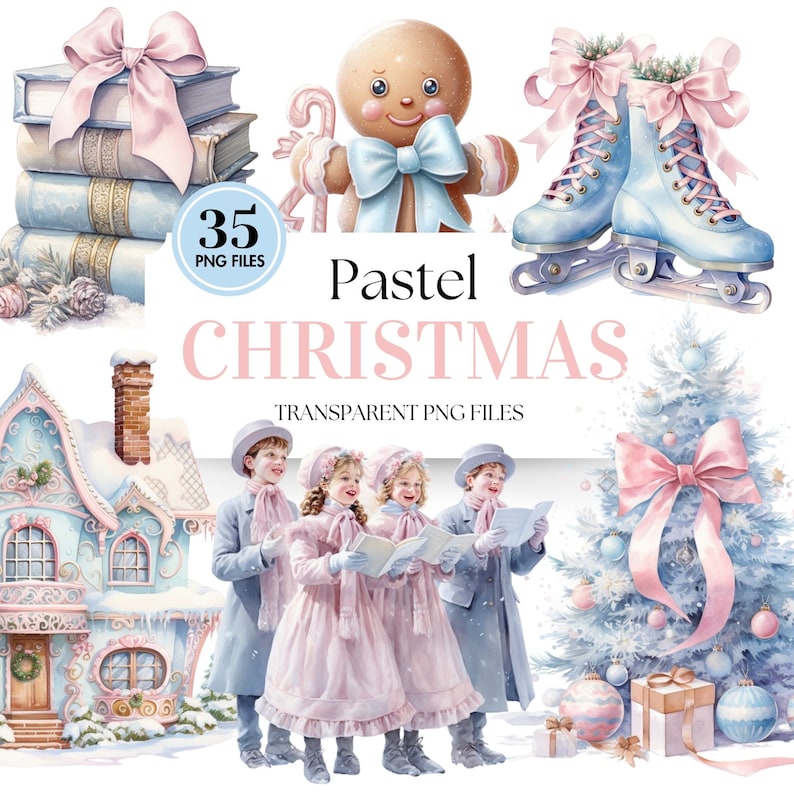 Pastel Christmas Clipart Watercolor Bundle, Transparent PNG, Winter ...