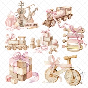 Wooden Toys Watercolor Clipart boho Artwork Illustrations Eco-friendly ...