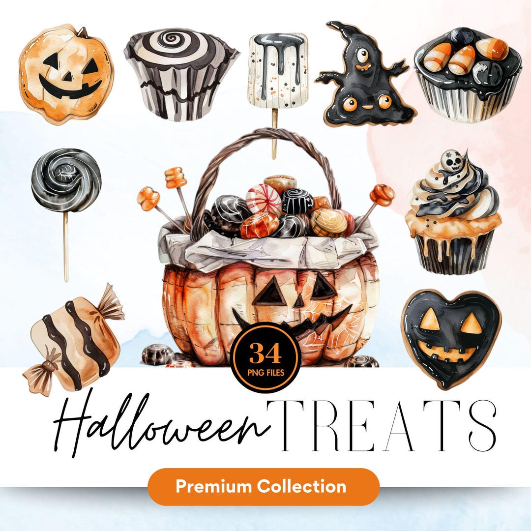 Watercolor Halloween Candy Clipart Spooky Sweets & Creepy Treats Trick ...