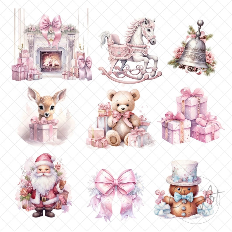 Exquisite Pink Christmas Wonderland PNG Clipart Bundle Festive Holiday ...