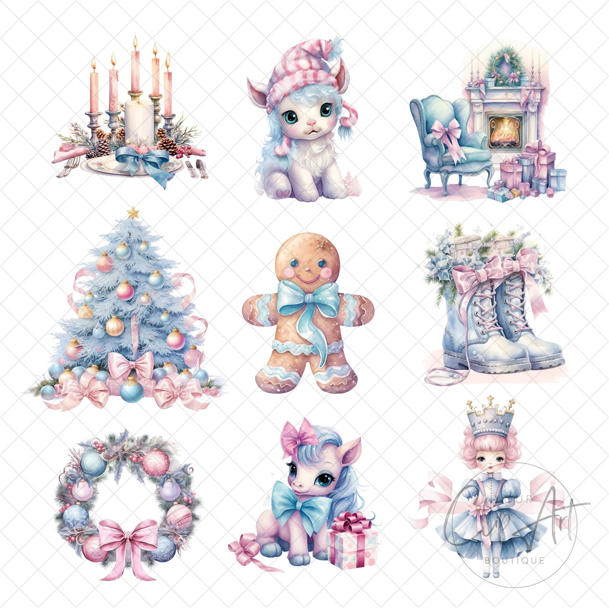 Pastel Christmas Clipart Watercolor Bundle, Transparent PNG, Winter ...