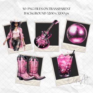 Disco Cowgirl Party Clipart Watercolor Disco Bachelorette PNG Western ...