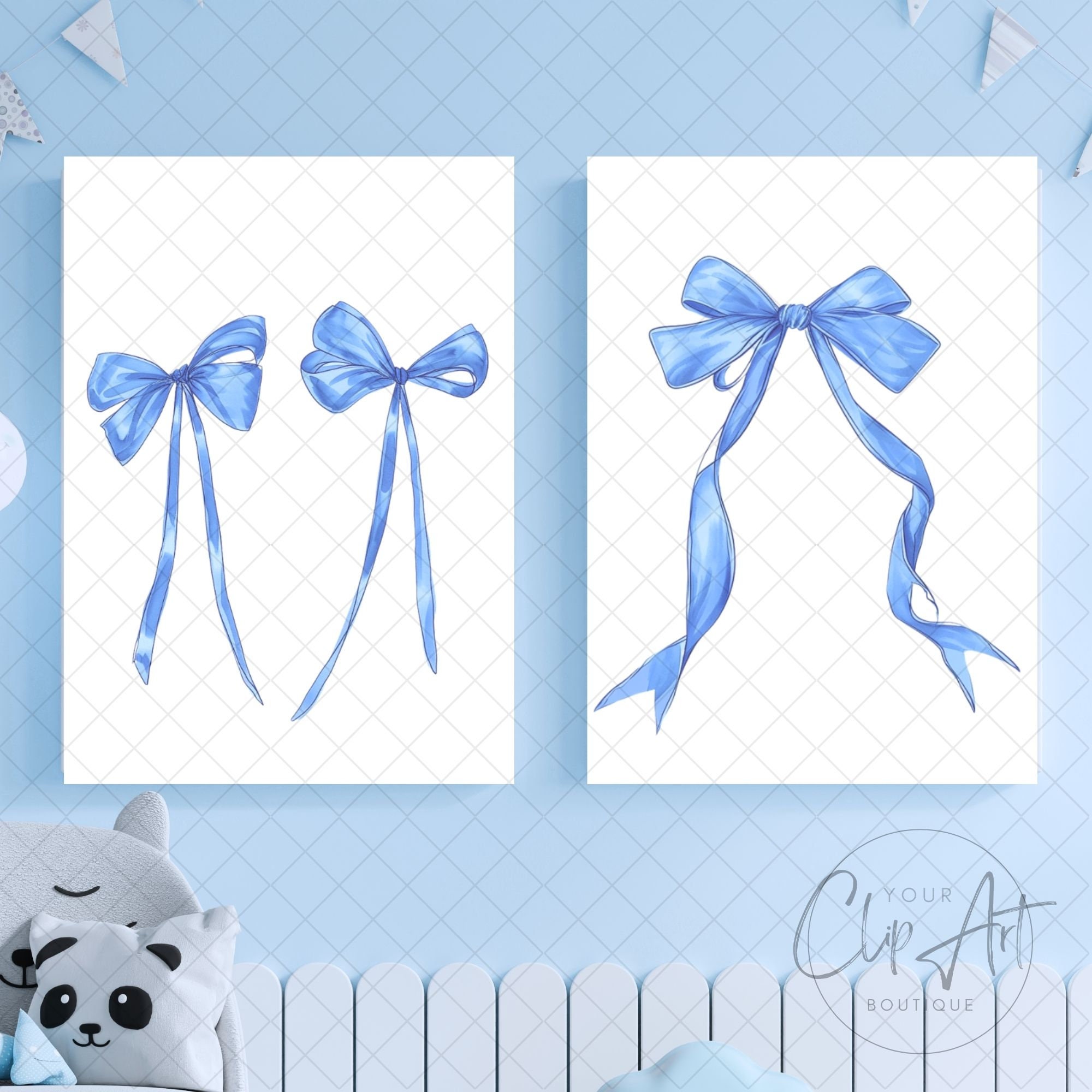 Watercolor Blue Bows Clipart Illustration Silk Bow PNG Ribbons Greeting ...