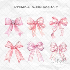 Pastel Pink Bow Clipart Collection Watercolor Ribbon Illustrations Silk ...