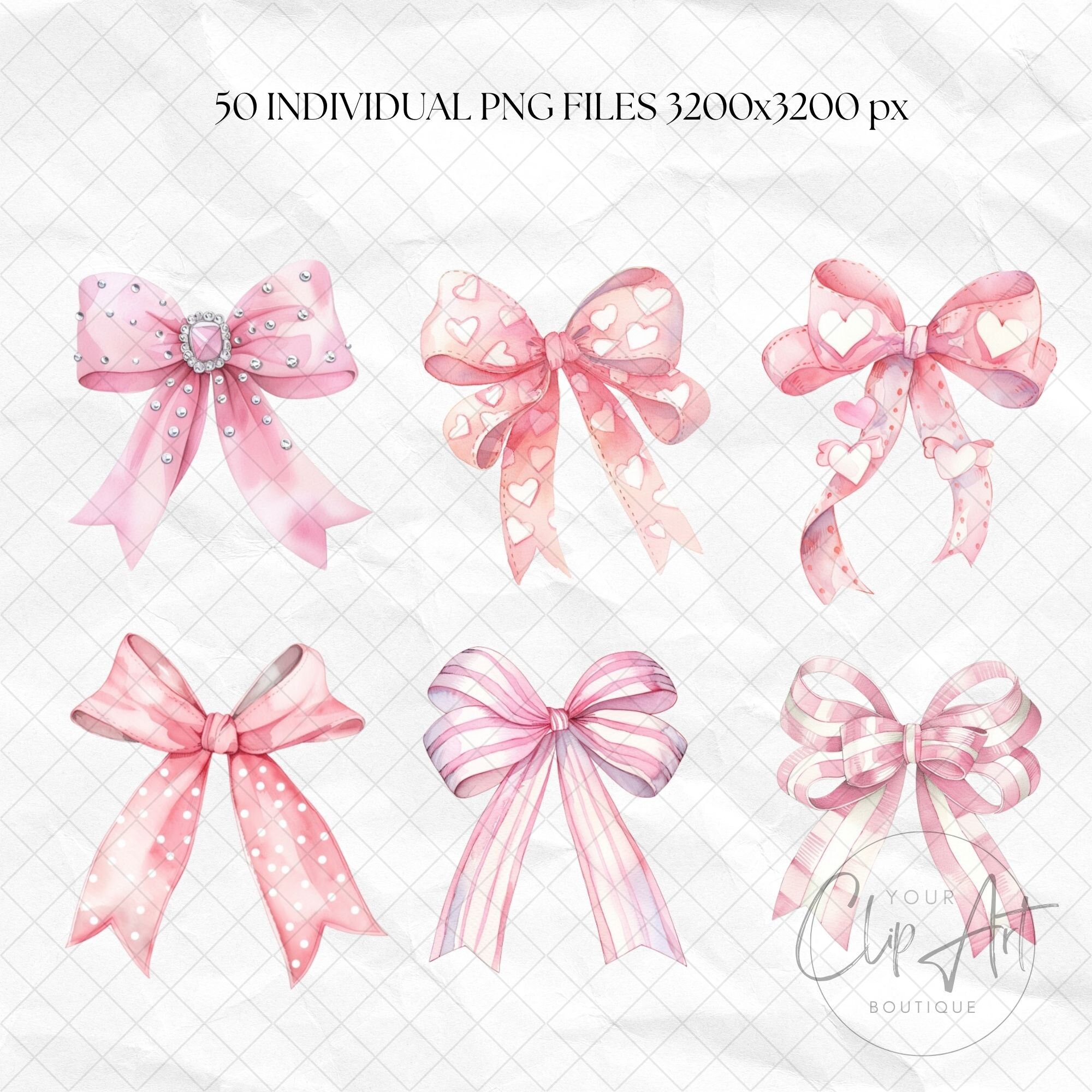 Pastel Pink Bow Clipart Collection Watercolor Ribbon Illustrations Silk ...