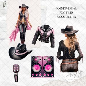 Disco Cowgirl Party Clipart Watercolor Disco Bachelorette PNG Western ...