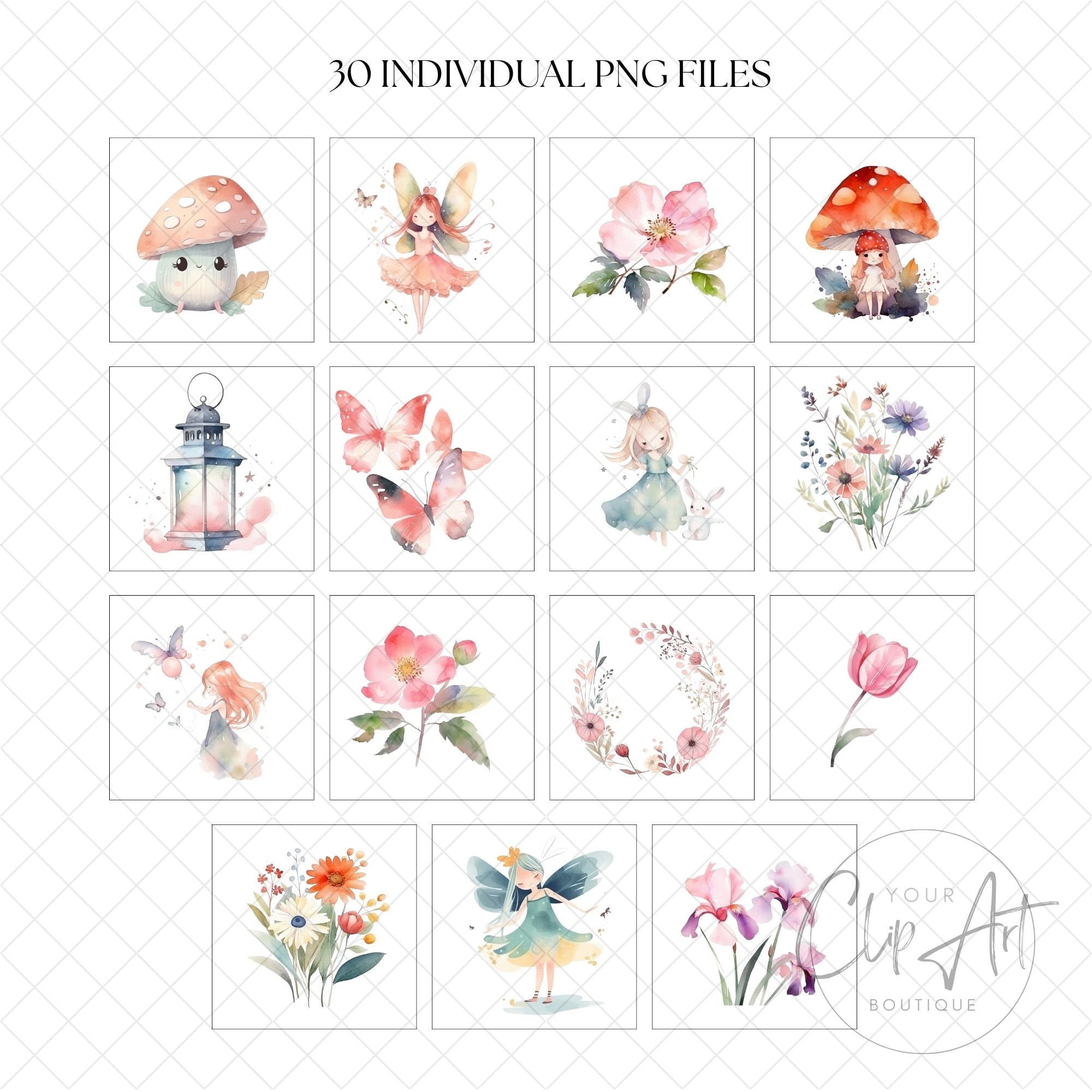 Adorable jardín de hadas acuarela Clip Art jardín encantado, imágenes ...