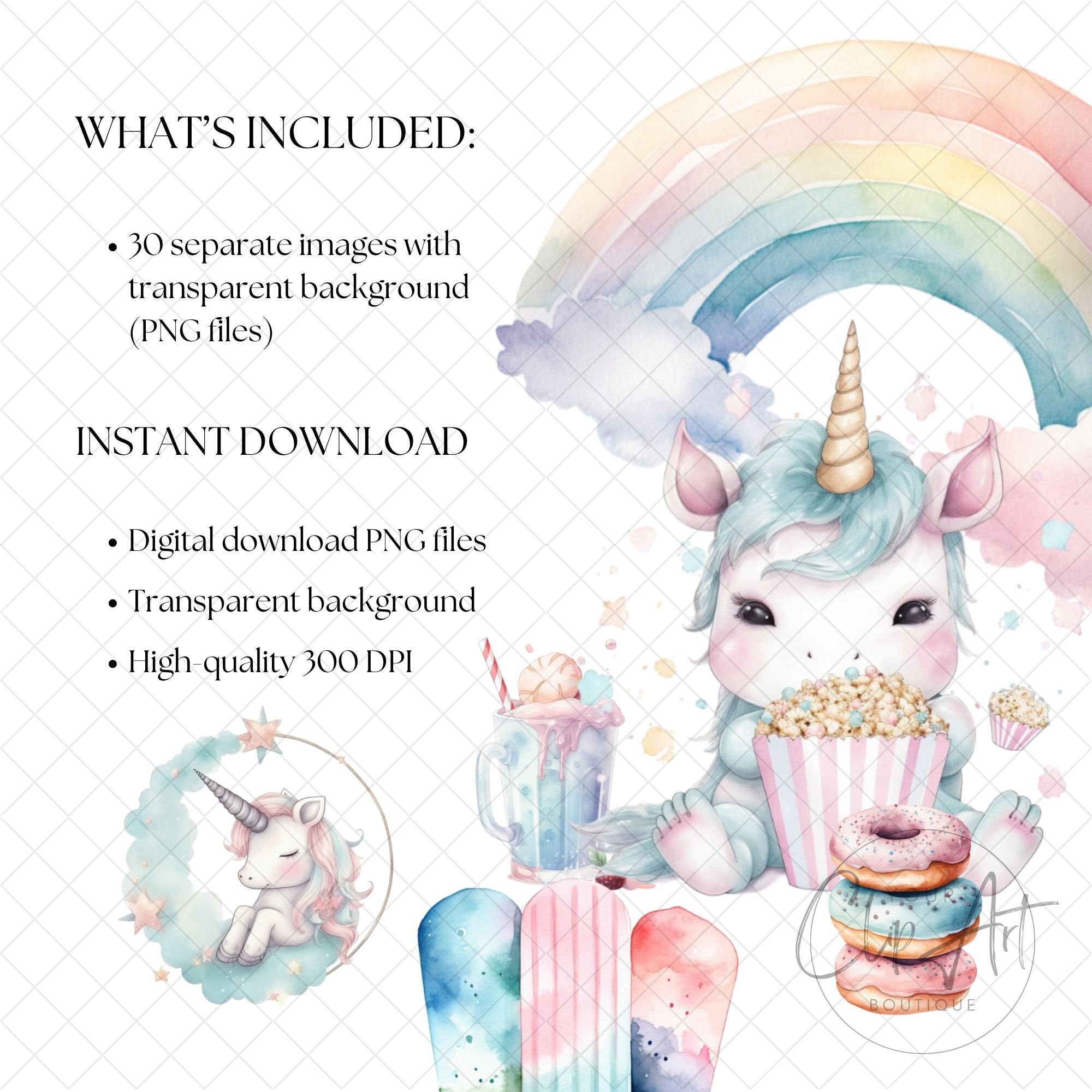Adorable Watercolor Unicorn Clipart Bundle 30 Baby Nursery ...