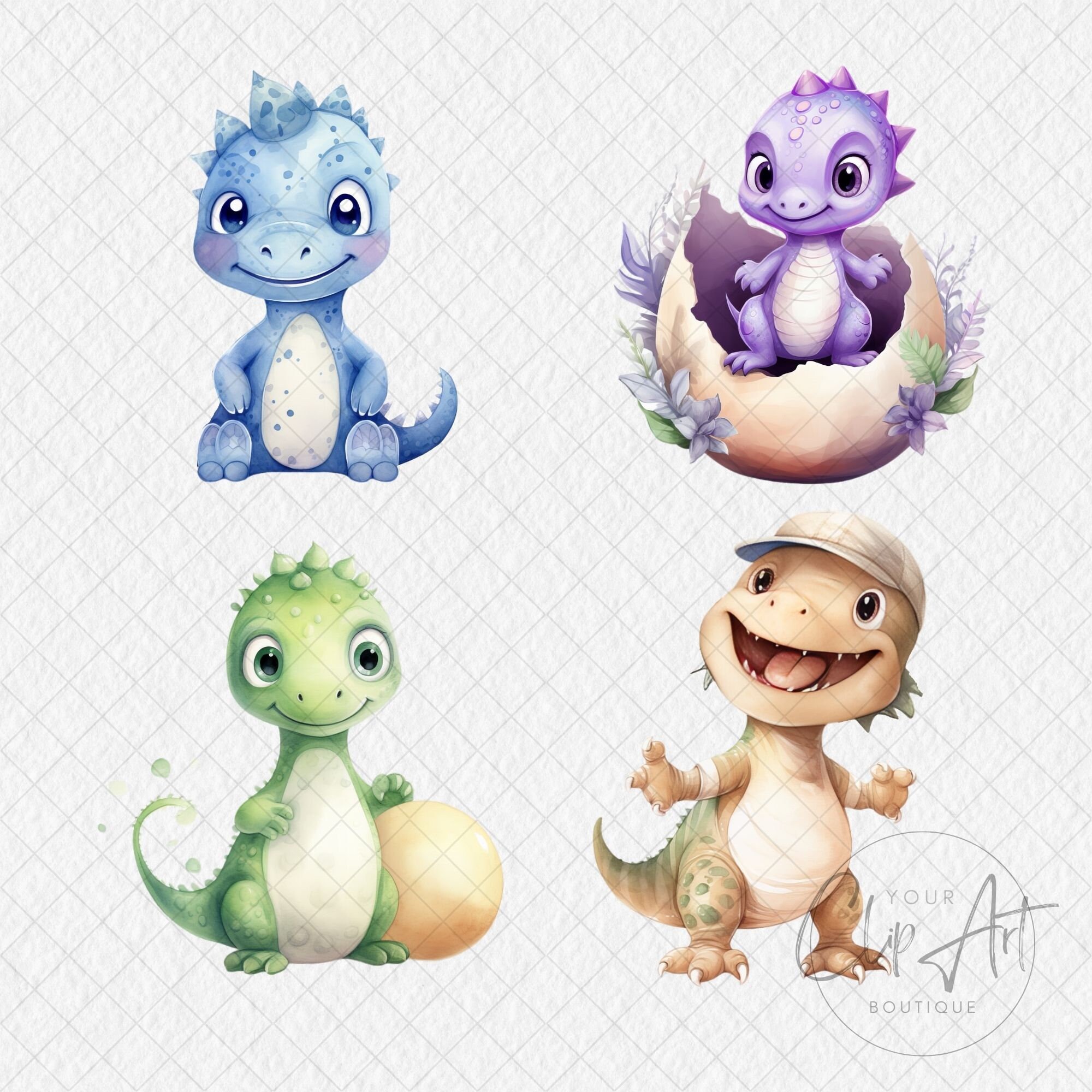 Watercolor Cute Dino Clipart Bundle, 35 Baby Nursery Decor ...