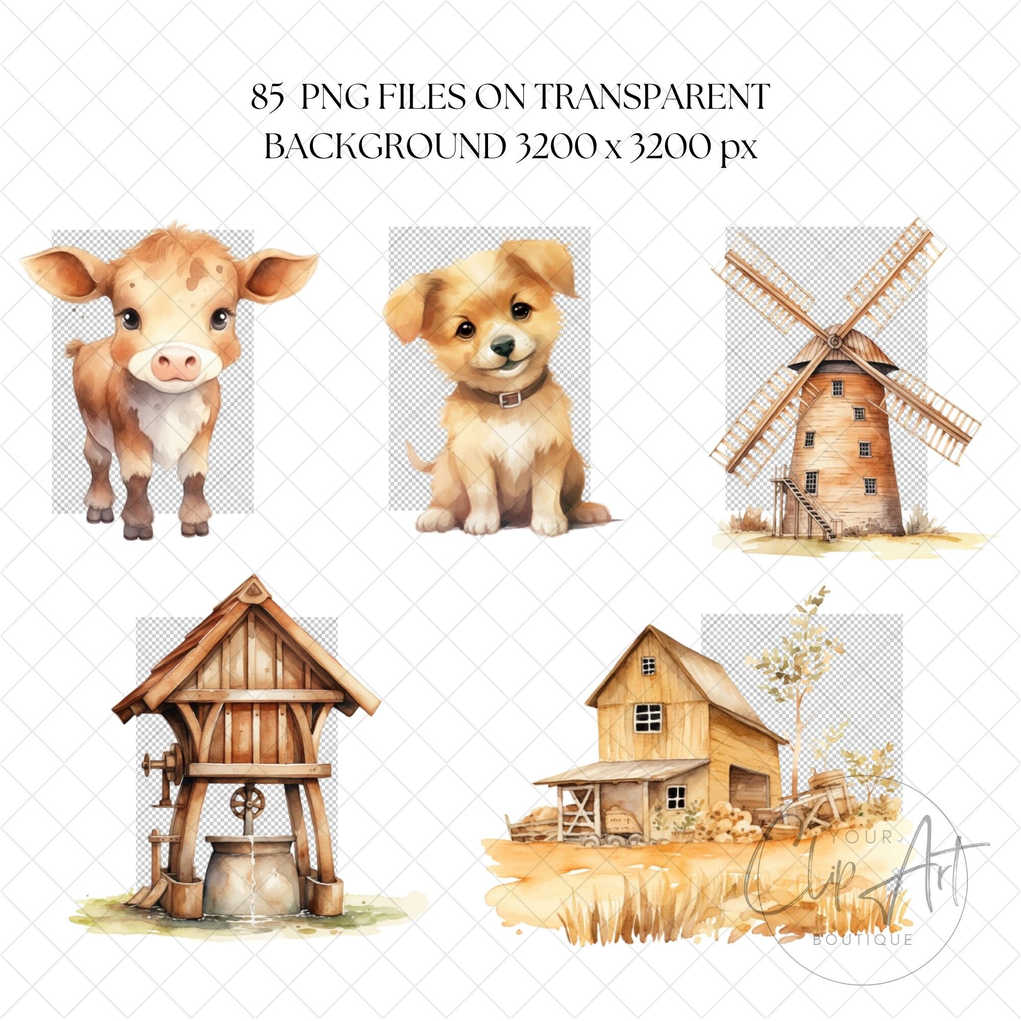 Watercolor Farm Clipart Cute Animal Illustrations Barnyard Nursery ...