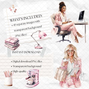 Pink Lady Boss Clipart Watercolor Office Day Fashionable Business Women ...