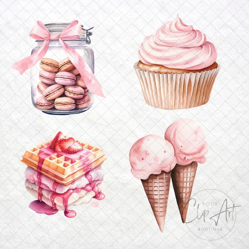 Watercolor Dessert Clipart Set Sweet Treats & Desserts Graphics Donut ...