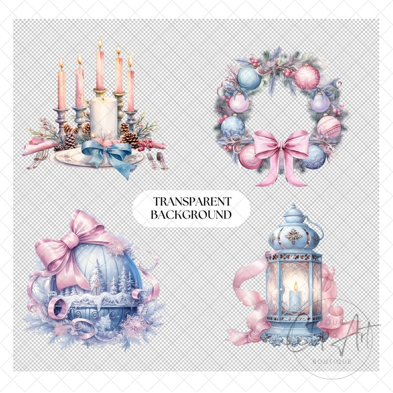 Pastel Christmas Clipart Watercolor Bundle, Transparent PNG, Winter ...