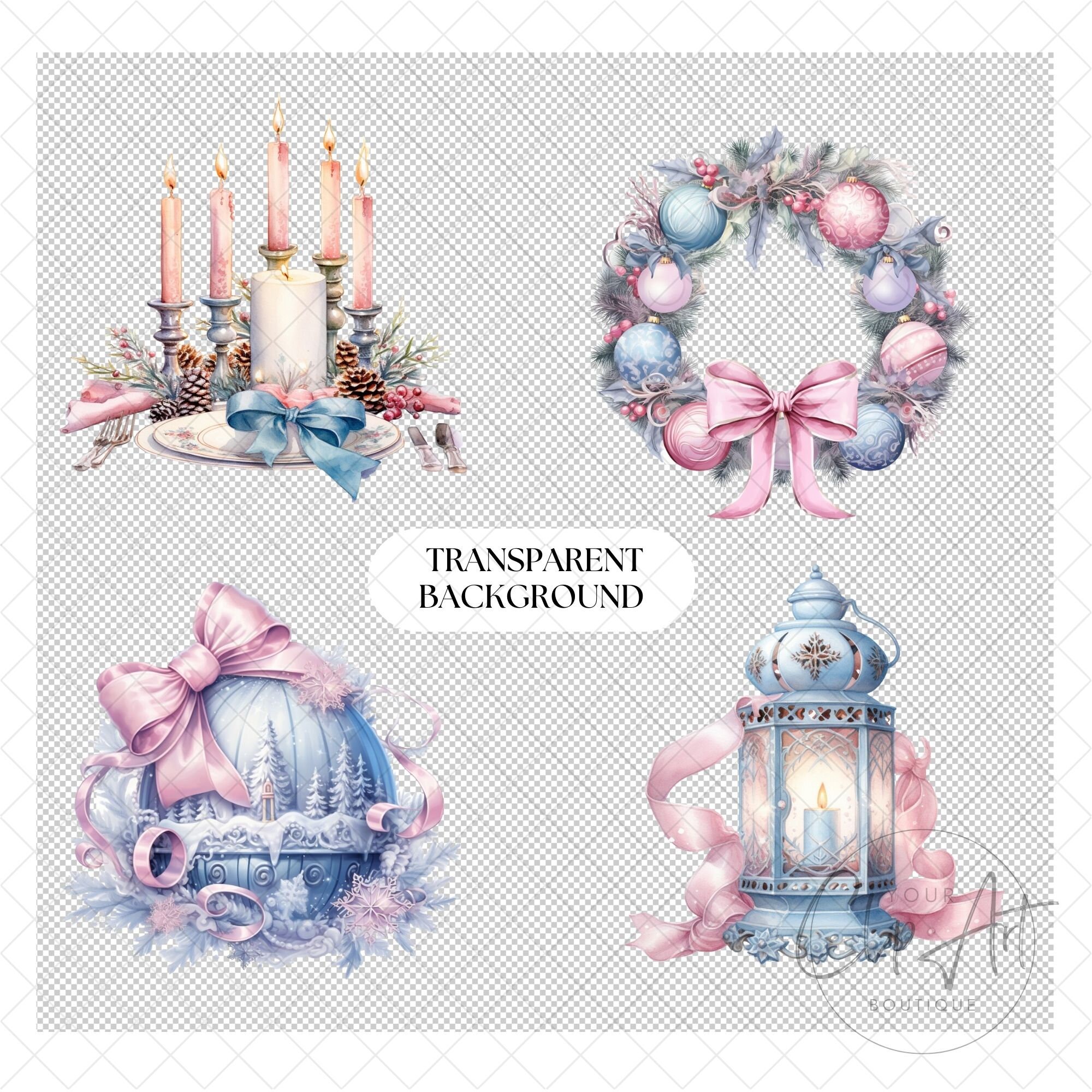 Pastel Christmas Clipart Watercolor Bundle, Transparent PNG, Winter ...