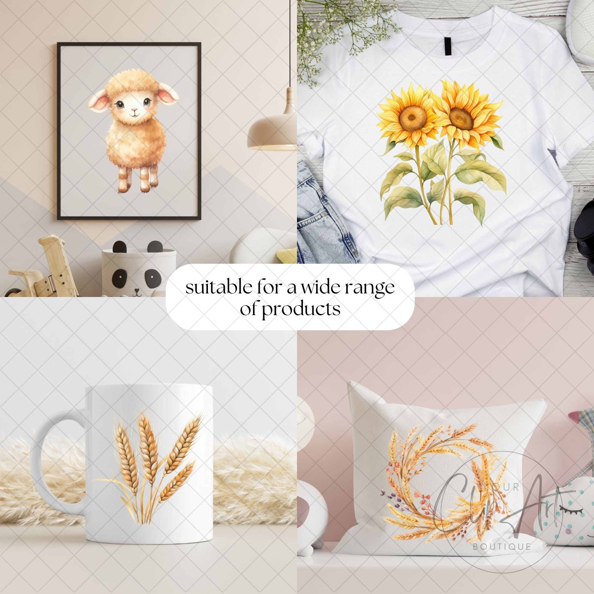 Watercolor Farm Clipart Cute Animal Illustrations Barnyard Nursery ...