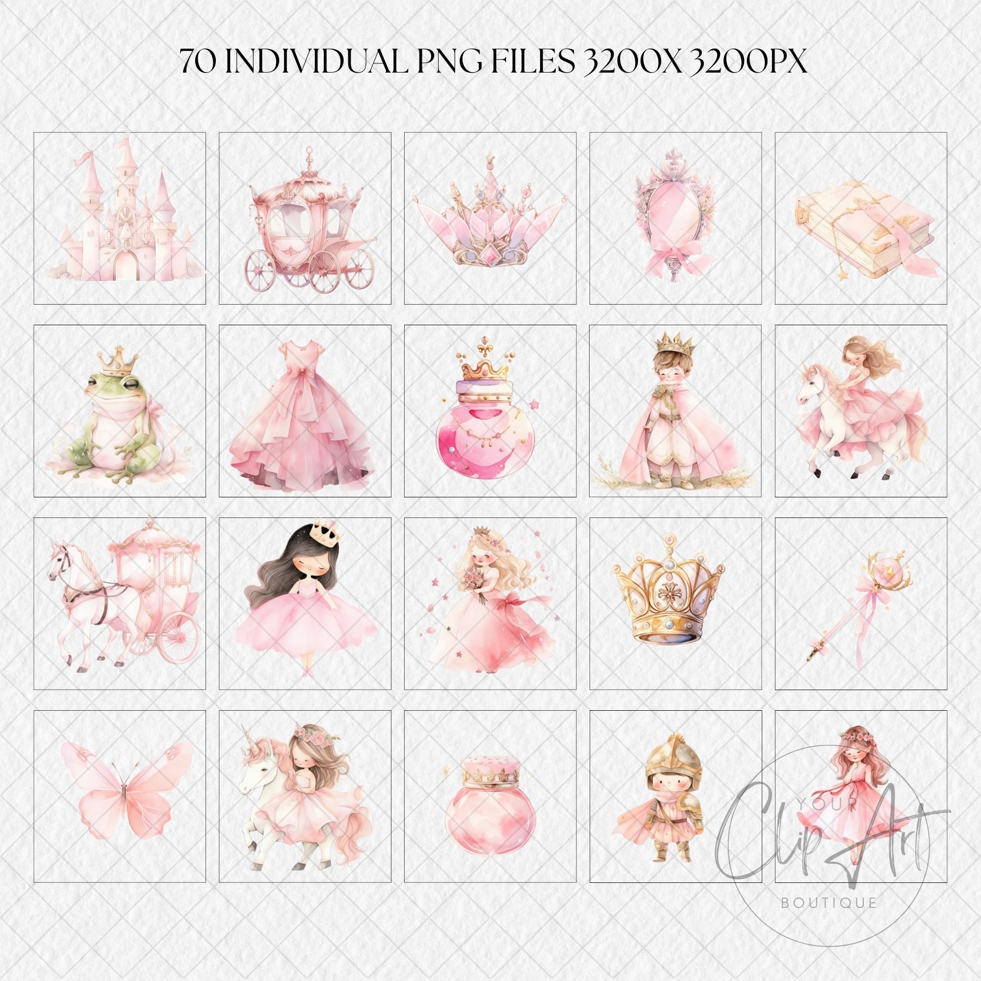 Fairytale Watercolor Princess Clipart Little Princess Ornaments Pink ...