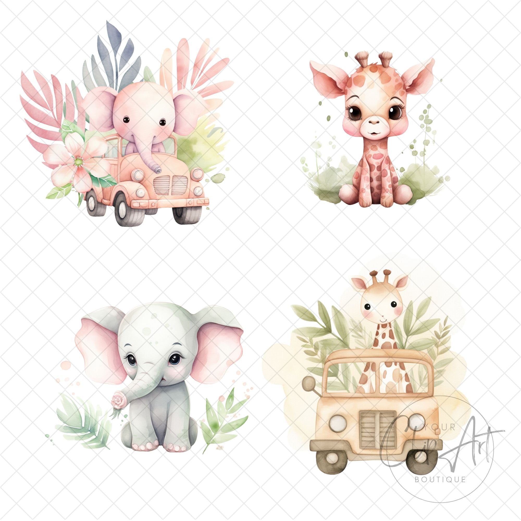 Adorable Watercolor Safari Baby Jungle Animals, Safari Clipart, Boho ...
