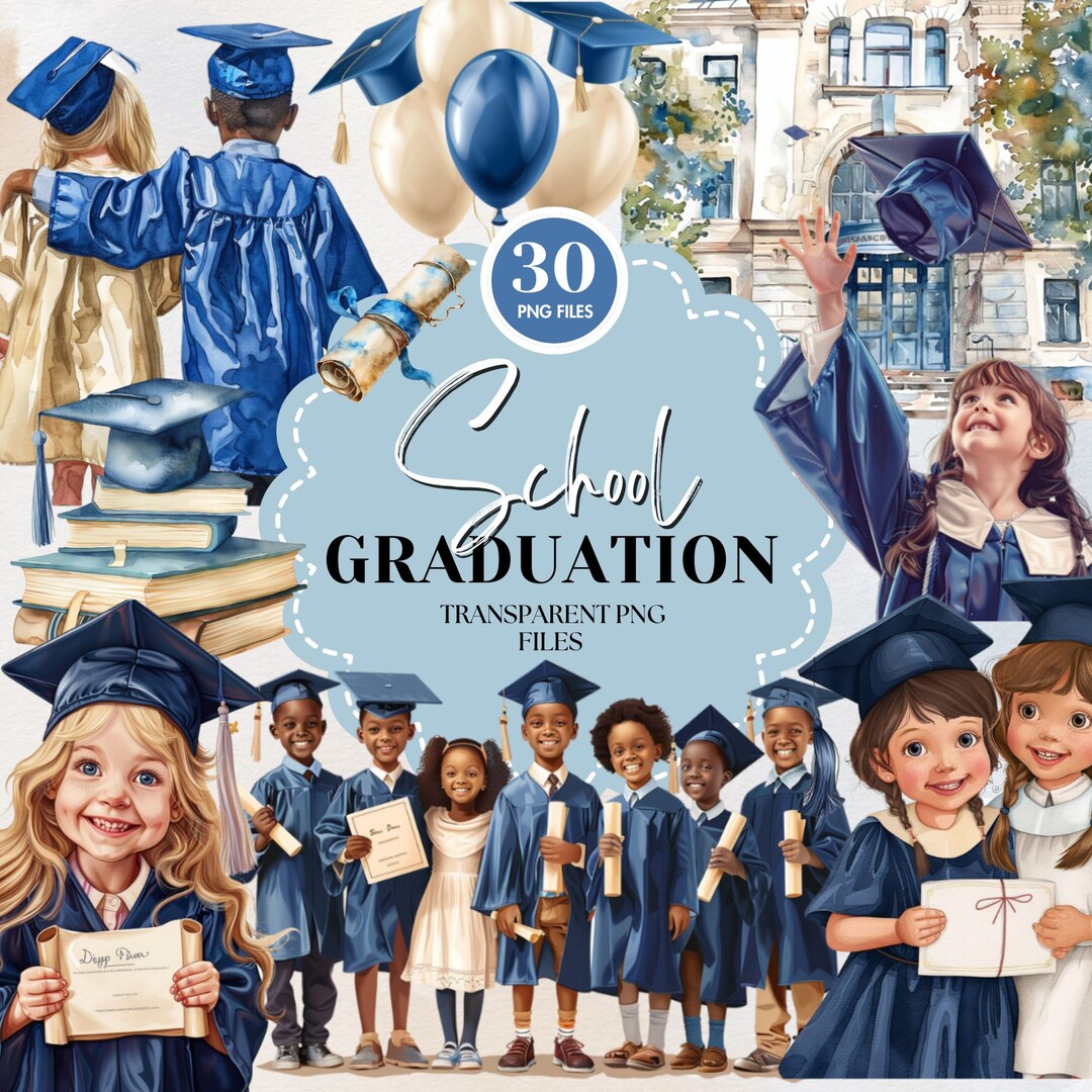 Watercolor Preschool Graduation Clipart Kids With Graduation Hat ...