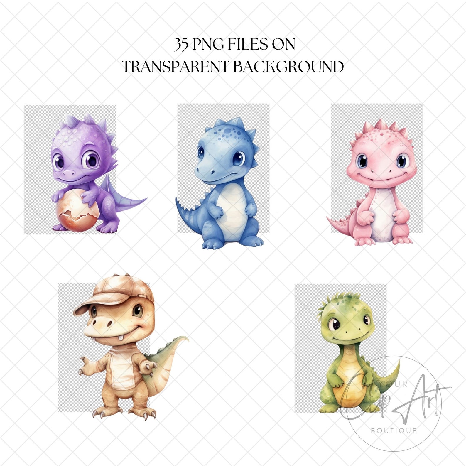 Watercolor Cute Dino Clipart Bundle, 35 Baby Nursery Decor ...