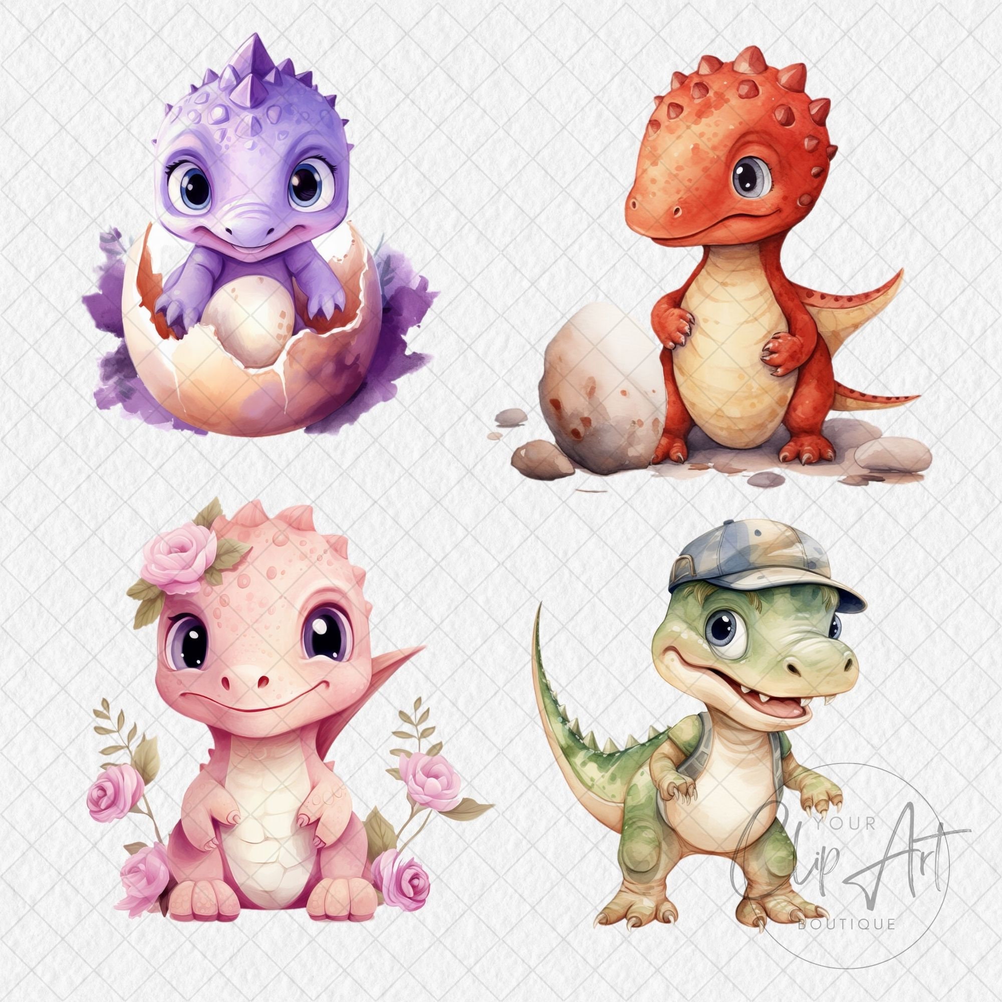 Watercolor Cute Dino Clipart Bundle, 35 Baby Nursery Decor ...