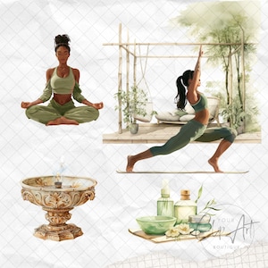 Watercolor Yoga Girls Clipart Set Meditation, Fitness and Self Care ...