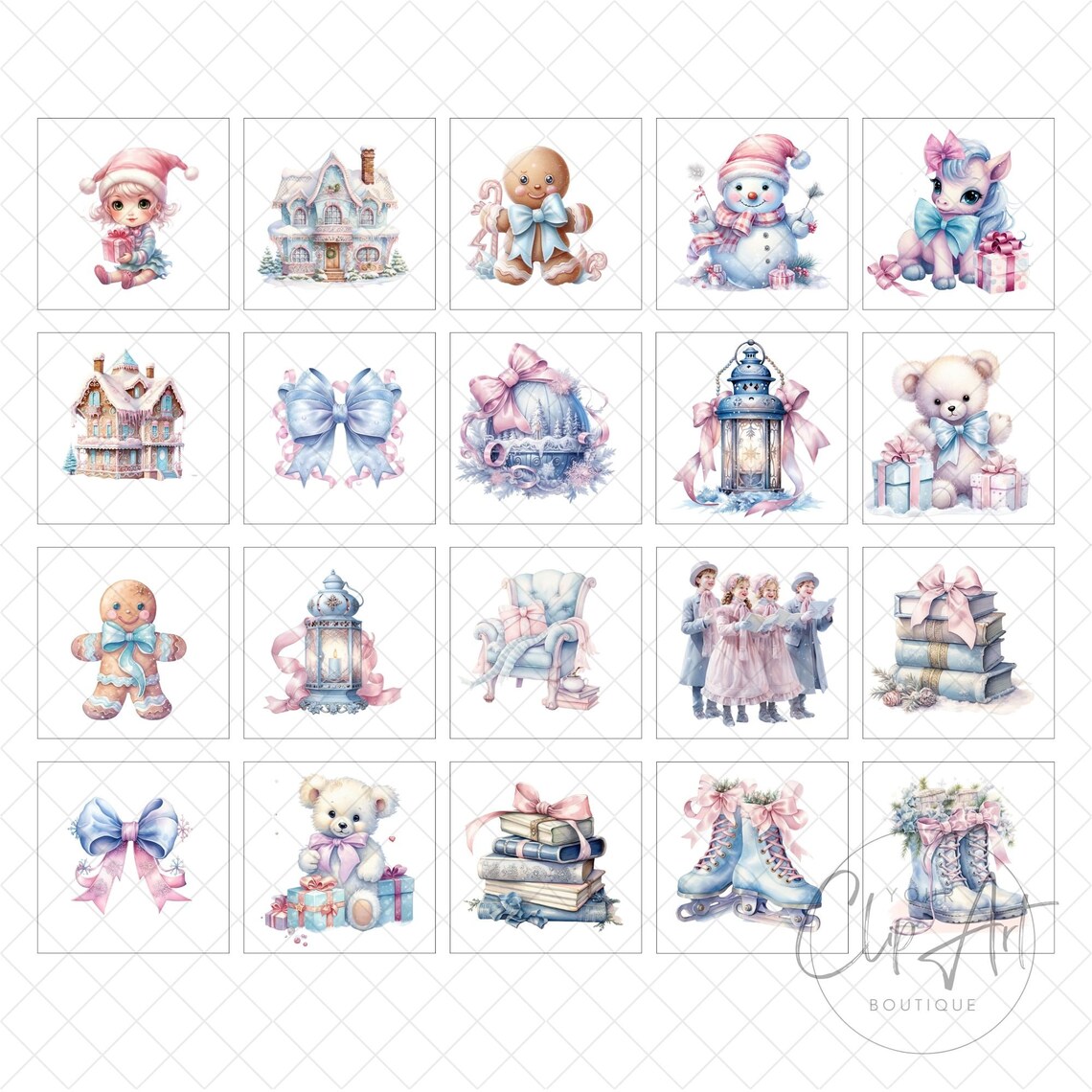 Pastel Christmas Clipart Watercolor Bundle, Transparent PNG, Winter ...