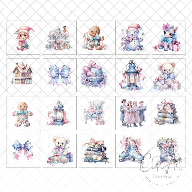 Pastel Christmas Clipart Watercolor Bundle, Transparent PNG, Winter ...